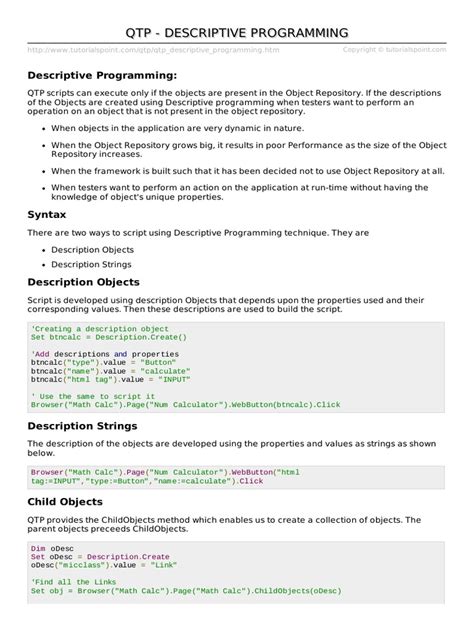Qtp Descriptive Programming Pdf Scripting Language Html Element