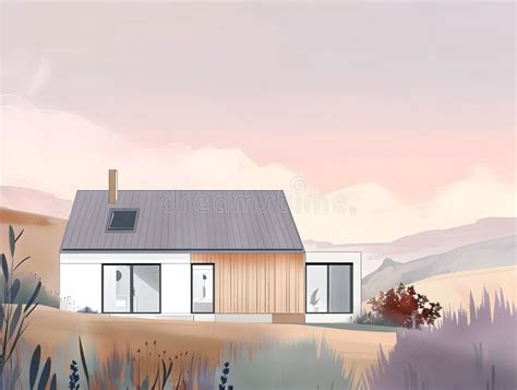 Minimalist Eco Villa Blueprint With Lavender Tinted Horizon And