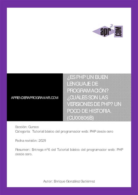Cu00806 B Cuales Son Versiones Php Poco Historia Ventajas