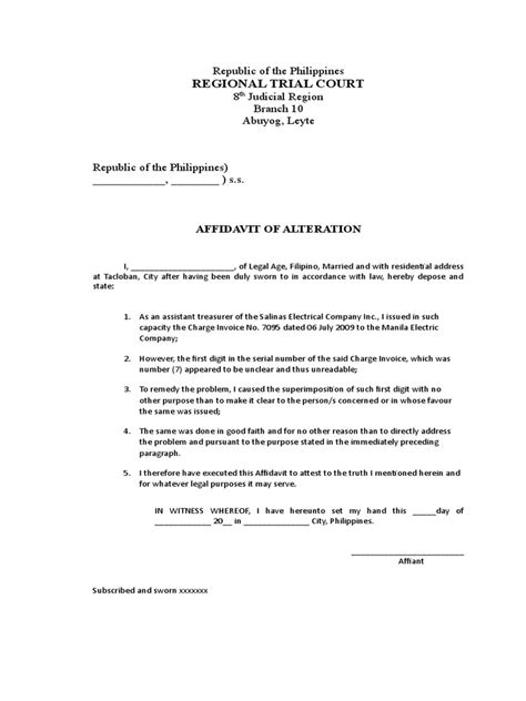 Affidavit Of Alteration Pdf