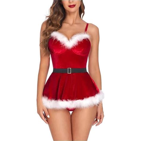 Nuisette Femmes Sexy De Nol Pyjama Sexy En Peluche Nuisette Vtements De Nuit Rouge Avec Cadeau