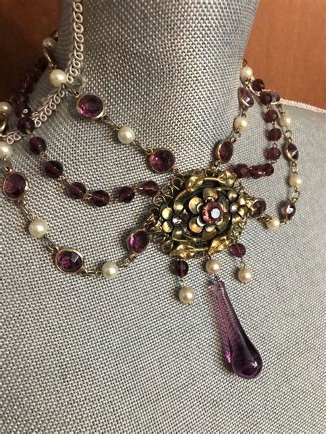 Antique Repurposed Assemblage Elizabethan Style Festoon Amethyst Glass
