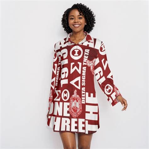 Delta Sigma Theta Crossword Lapel Shirt Dress With Long Sleeve Divine