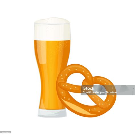 맥주와 에일 파인트와 옥토버 페스트 포스터 배너 전단지를위한 소금에 절인 프레첼로 상세한 세트 고립된 사실적인 벡터 일러스트 레이션 개념 0명에 대한 스톡 벡터 아트 및