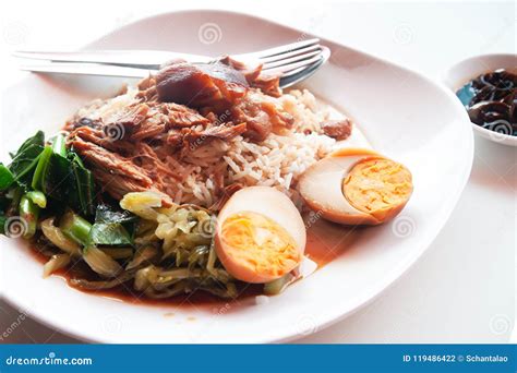 Stewed Pork With Rice And Egg Chinese Thai Traditional Favorite Stock