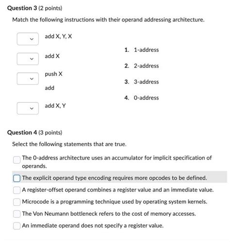 Solved Match The Following Instructions With Their Operand