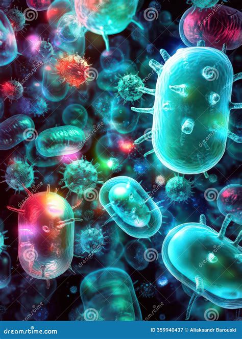 Colorful Microscopic View Of Bacteria And Microorganisms In Vibrant
