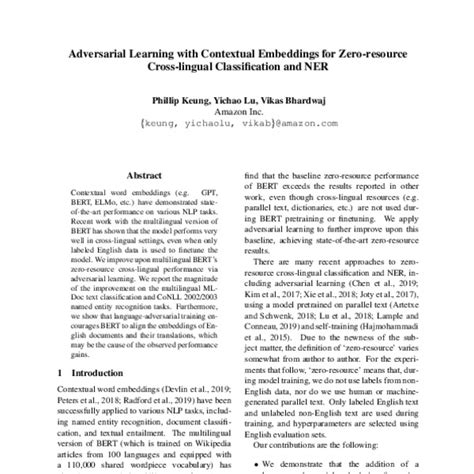 Adversarial Learning With Contextual Embeddings For Zero Resource Cross