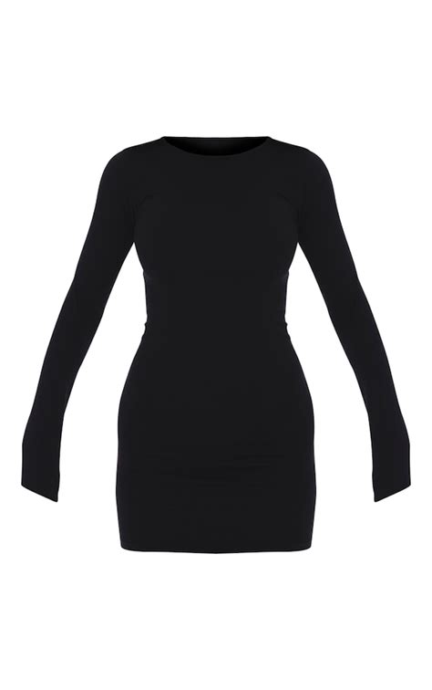 Black Basic Cotton Long Sleeve Bodycon Dress Dresses