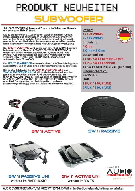 SW SERIES - AUDIO SYSTEM GERMANY