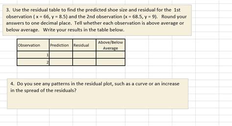 SOLVED Use The Residual Table To Find The Predicted Shoe Size And Residual For The 1st