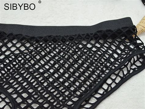 Sibybo Two Piece Sexy Black Mesh Bodysuit Women 2017 See Through Slim