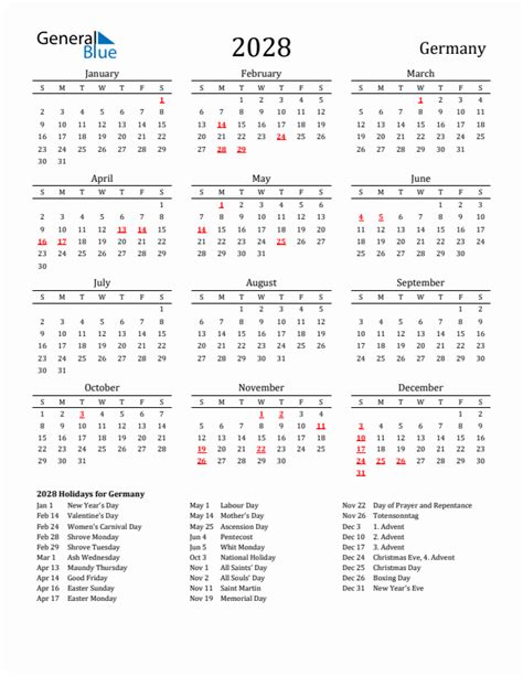 2028 Germany Calendar With Holidays