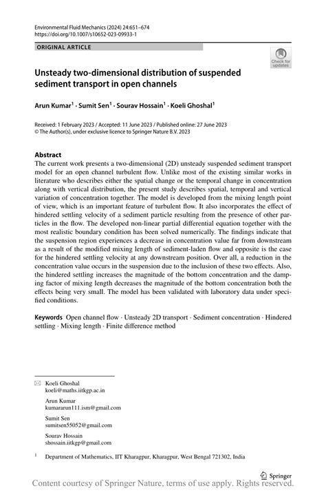 Unsteady Two Dimensional Distribution Of Suspended Sediment Transport