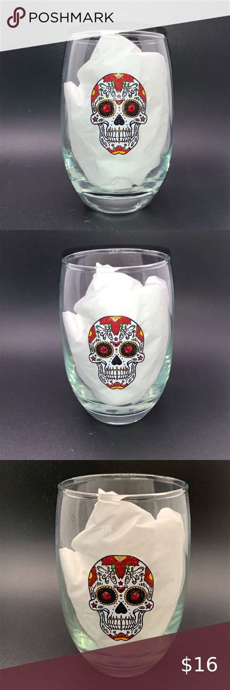 Swarovski Crystal Red White Sugar Skull Wine Glass Sugar Skull Wine