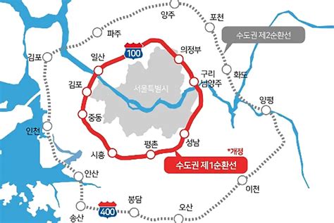 수도권제1순환 지하도로 충청권 광역철도 센텀2 진입도로 예타선정 노선도