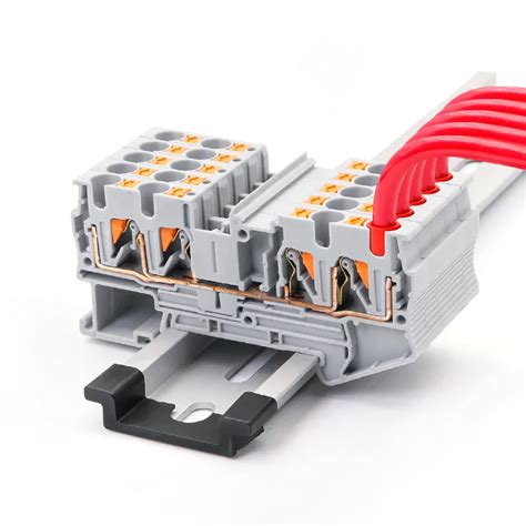 Din Rail Terminal Block Pt4 Quattro 4 Conductor Push In Spring Screwless Feed Through Terminal