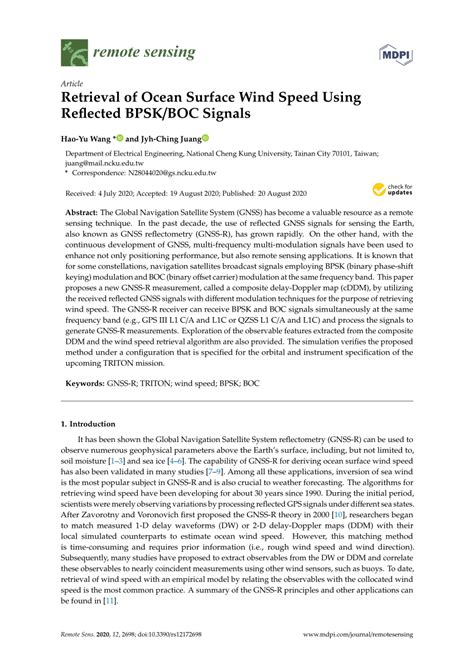 Pdf Retrieval Of Ocean Surface Wind Speed Using Reflected Bpsk Boc