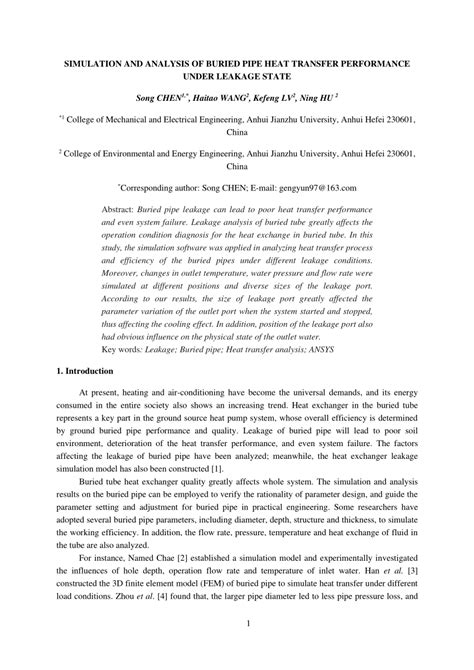Pdf Simulation And Analysis Of Buried Pipe Heat Transfer Performance Under Leakage State