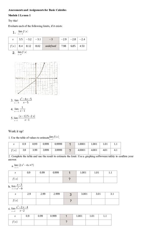 Doc Assessments And Assignments For Basic Calculus Module 1 Lesson 1