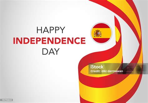 행복 한 스페인 독립 날입니다 인사말 카드 해피 독립 기념일의 글자와 배너의 템플릿 흰색 배경에 고립 된 스페인 깃발 흔들며 벡터 일러스트 레이 션 벡터 템플릿 0명에 대한