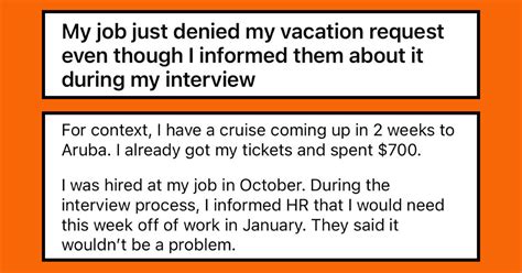They Said It Wouldnt Be A Problem Manager Denies Employees Vacation