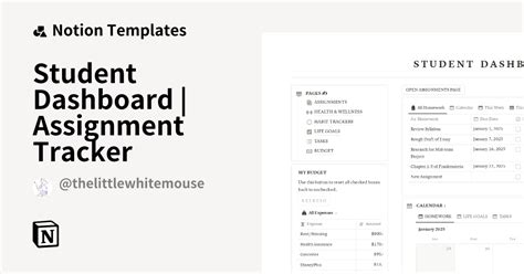 Student Dashboard Assignment Tracker Template Notion Marketplace