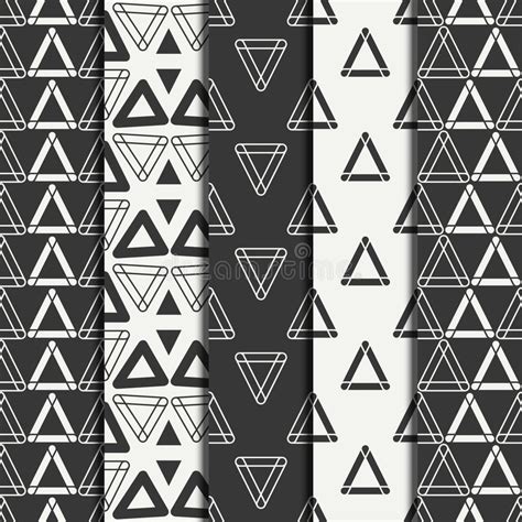 Set Of Geometric Line Monochrome Abstract Hipster Seamless Pattern With Triangle Stock Vector