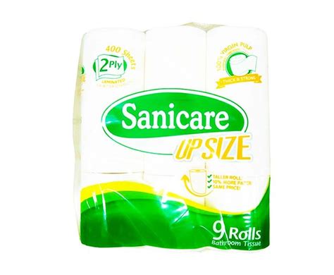 Sanicare Upsize Bathroom Tissue 9 Rolls 2 Ply 400 Sheets