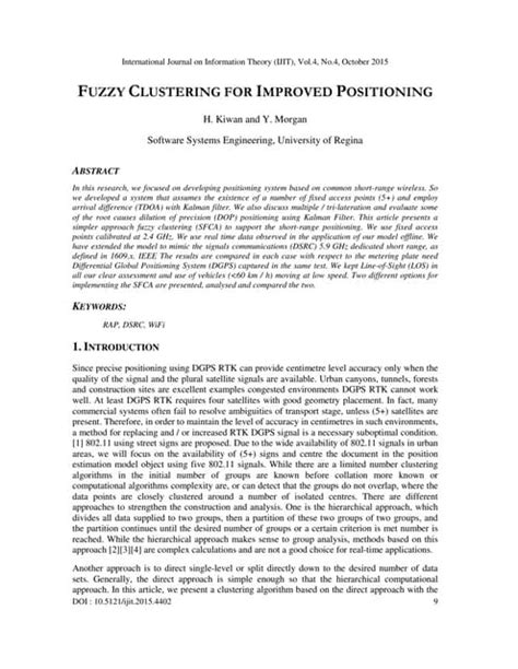 Fuzzy Clustering For Improved Positioning Pdf Internet Of Things