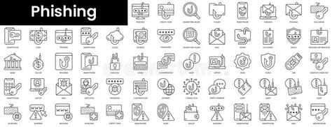 Set Of Outline Phishing Icons Minimalist Thin Linear Web Icon Set Stock Vector Illustration