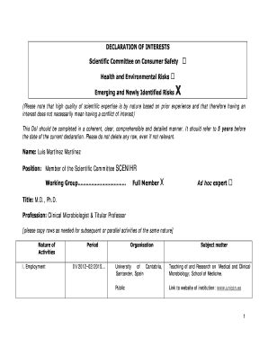 Fillable Online FORM Declaration Of Interests Luis MM 2015 Completed