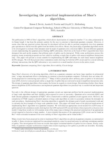 Pdf Investigating The Practical Implementation Of Shors Algorithm