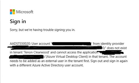 Issue When Trying To Login My Education Providers Rdp Aadsts50020