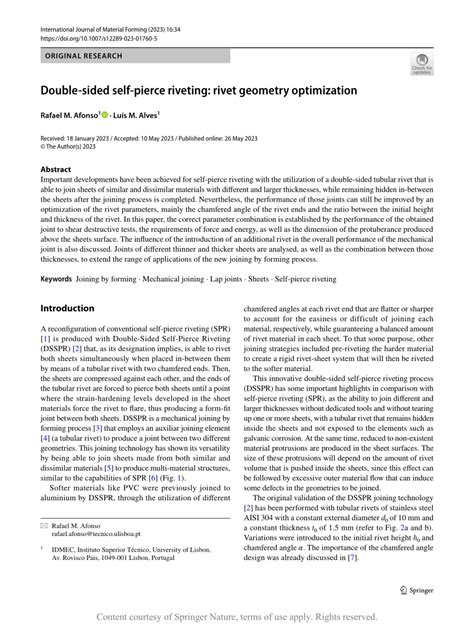 Pdf Double Sided Self Pierce Riveting Rivet Geometry Optimization
