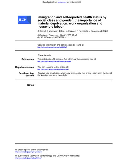 Pdf Immigration And Self Reported Health Status By Social Class And Gender The Importance Of