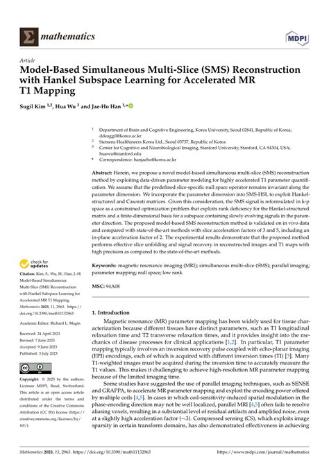 PDF Model Based Simultaneous Multi Slice SMS Reconstruction With