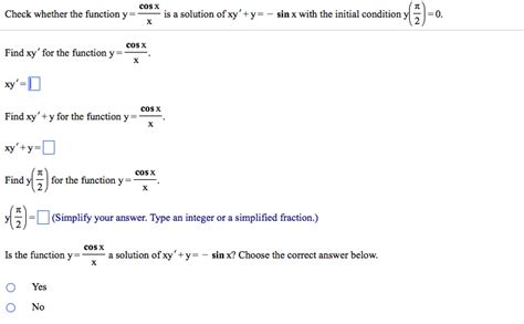 Solved Cos X Check Whether The Function Y Is A Solution Of Chegg Com