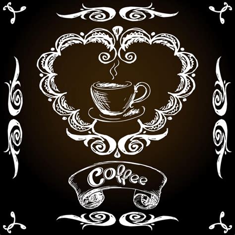 빈티지 라벨 커피 ⁇ 배경에 검은색 손 그림 ⁇ 터 일러스트레이션 프리미엄 벡터