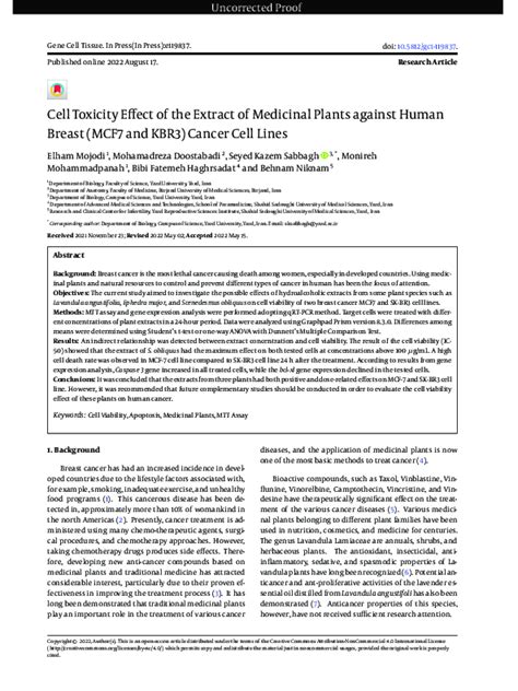 Pdf Cell Toxicity Effect Of The Extract Of Medicinal Plants Against