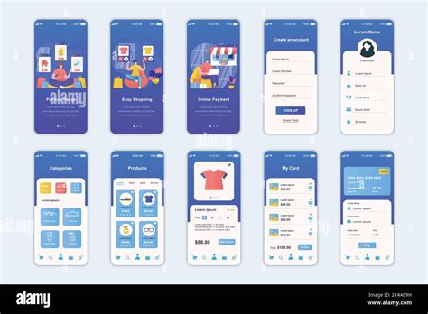 Shopping Concept Screens Set For Mobile App Template People Choose Products In Shop Catalog