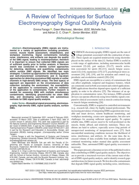A Review Of Techniques For Surface Electromyography Signal Quality Analysis Pdf Science