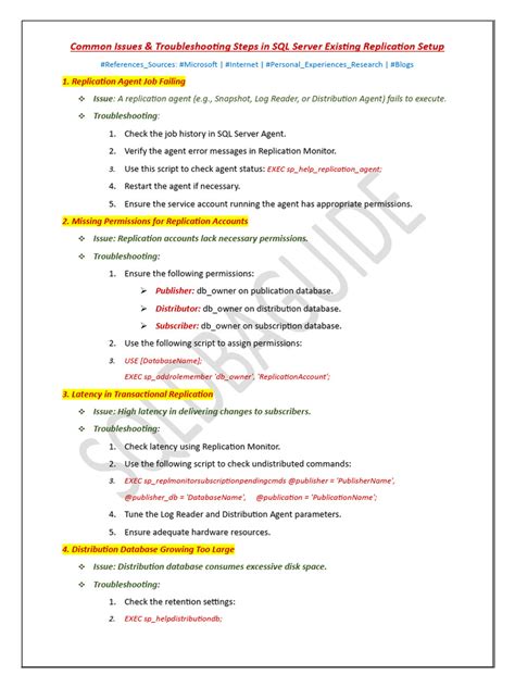 issues in sql server replication and troubleshooting steps pdf
