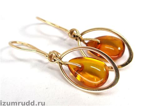 Золотые серьги с янтарными подвесками 585 пробы, СССР