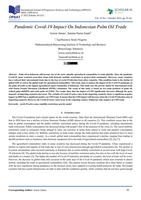 PDF Pandemic Covid 19 Impact On Indonesian Palm Oil Trade