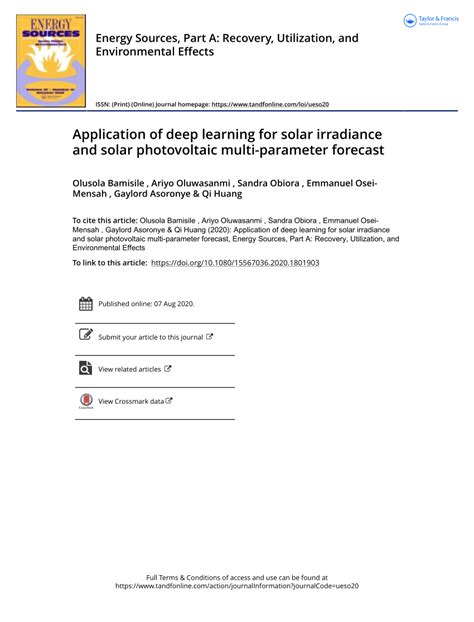 Pdf Application Of Deep Learning For Solar Irradiance And Solar