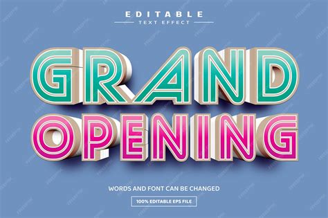 그랜드 오프닝 3d 편집 가능한 텍스트 효과 템플릿 프리미엄 벡터