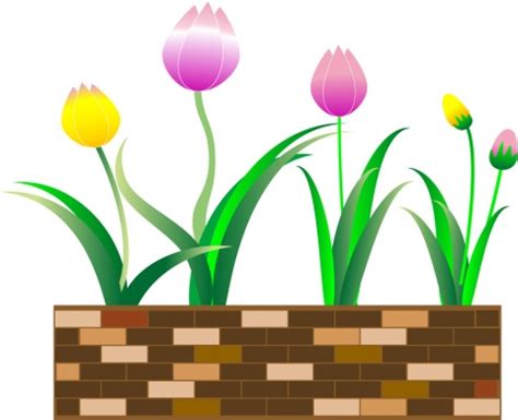 花壇にチューリップがたくさん咲いているイラスト 無料イラストのIMT 商用OK加工OK