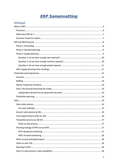 Sv Erp Summary Of Erp Enterprise Resource Planning At Artevelde