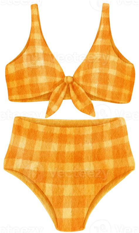 Yellow Checkered Pattern Two Piece Bikini Swimsuits Watercolor Style